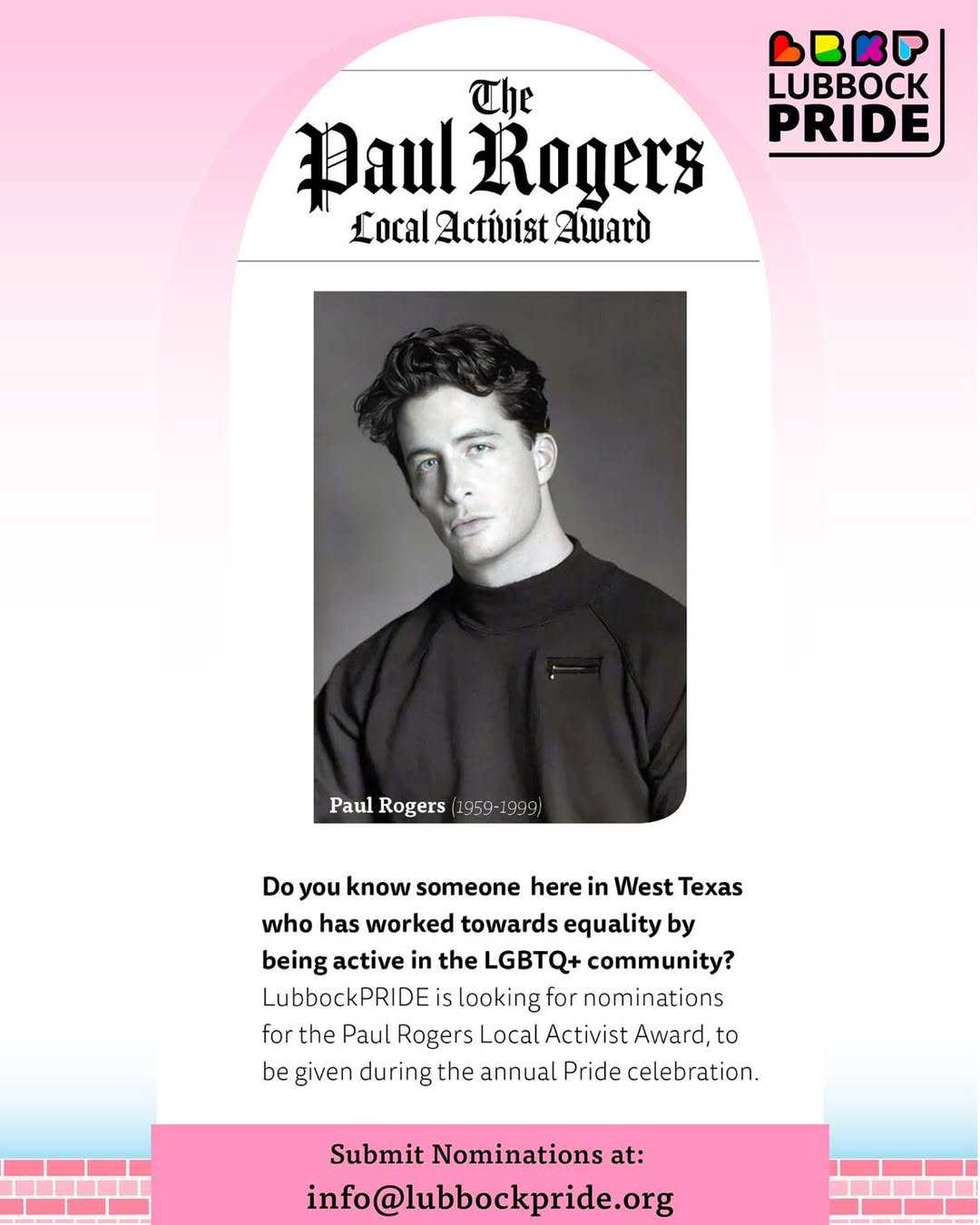 Paul Rogers Local Activist Award | PFLAG Lubbock